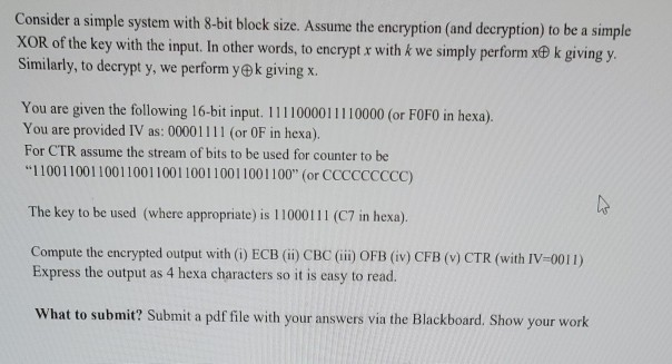 Solved Consider a simple system with 8-bit block size. | Chegg.com