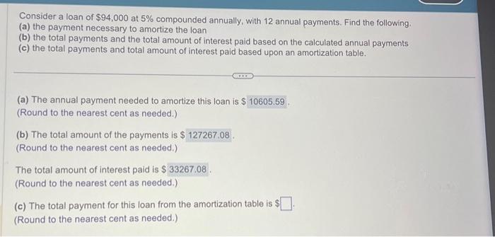 Solved I need help finding the total payment and total | Chegg.com