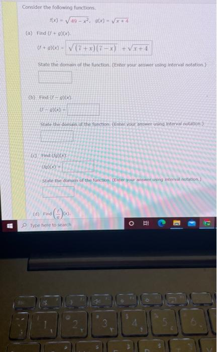 Solved Consider the following functions. f(x)=49−x2−g(x)=x+4 | Chegg.com