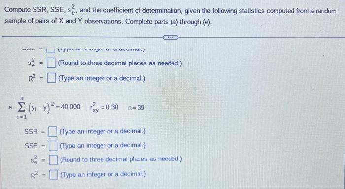 Solved Compute Ssr Sse Se2 And The Coefficient Of