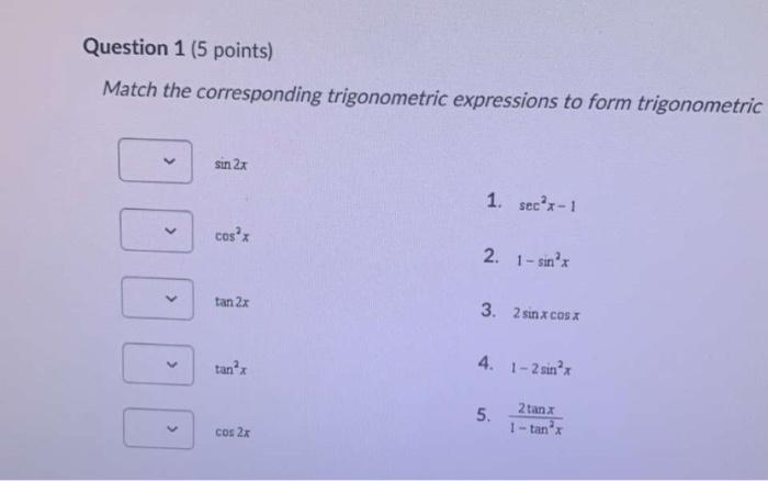 Solved Question 1 (5 points) Match the corresponding | Chegg.com