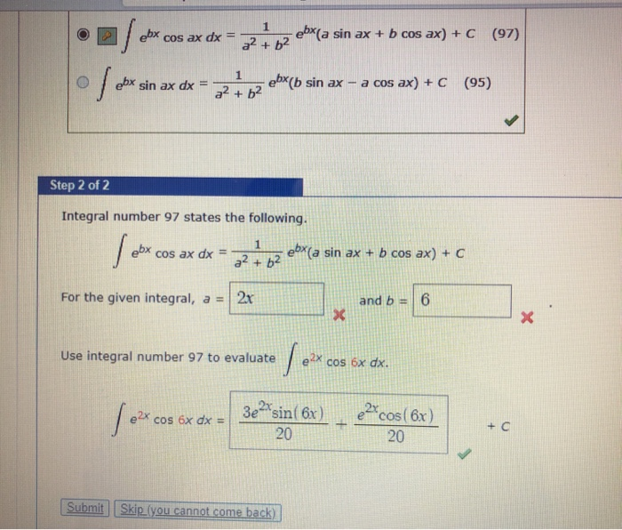 Solved obx 1 cos ax dx = a2 +6² ebx (a sin ax + b cos ax) +C | Chegg.com