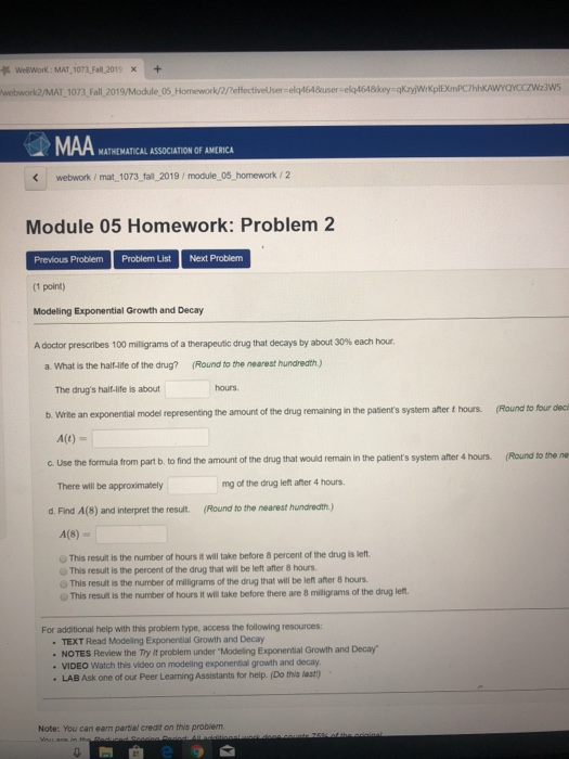 Solved WeeWork: MAT 1073 Fall 2019 + x wwebwork2/MAT 1073 | Chegg.com