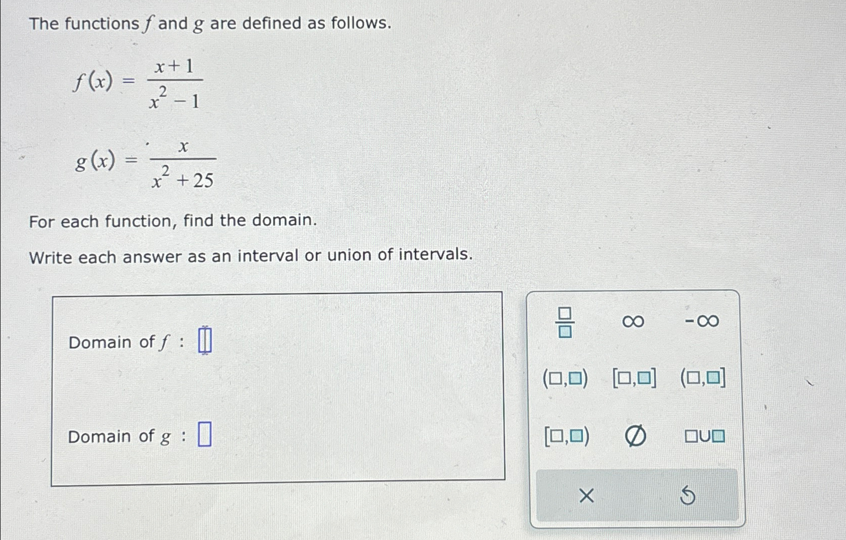 Solved The functions f ﻿and g ﻿are defined as | Chegg.com