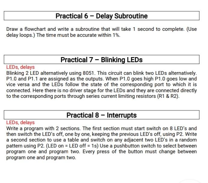 Practical 6 - Delay Subroutine Draw a flowchart and | Chegg.com