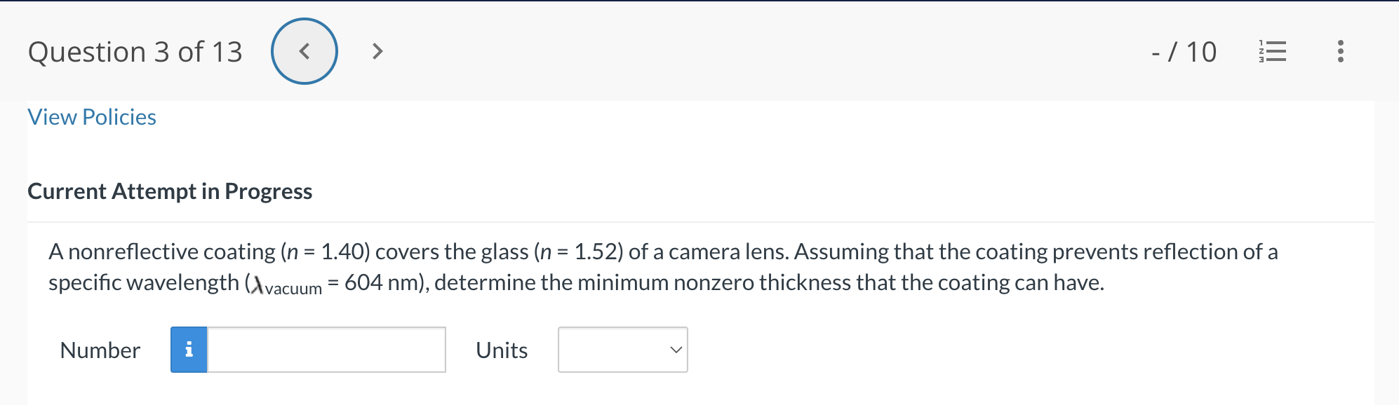 Solved Current Attempt in ProgressA nonreflective coating | Chegg.com