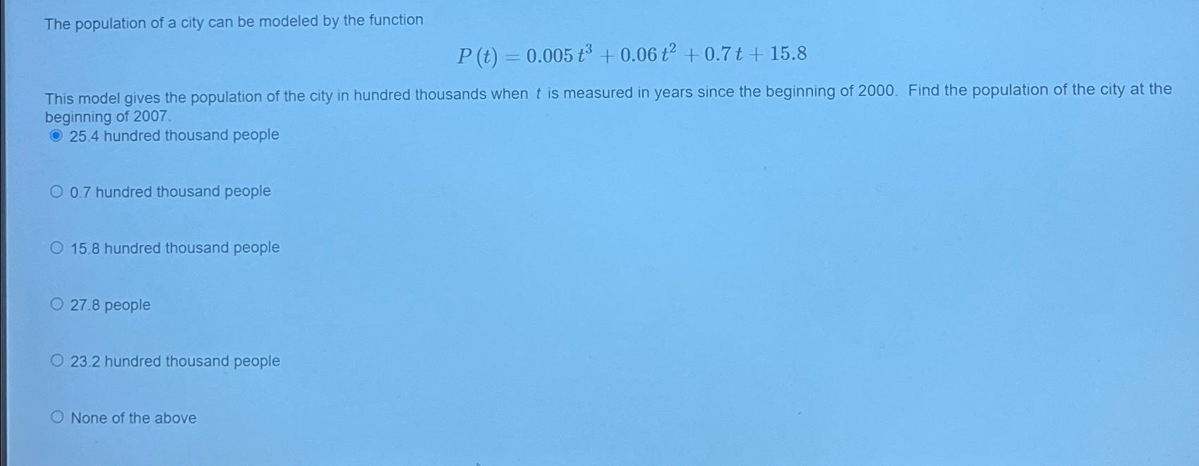 Solved The population of a city can be modeled by the | Chegg.com