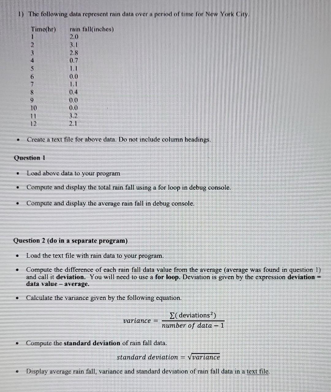 Solved 1) The following data represent rain data over a | Chegg.com