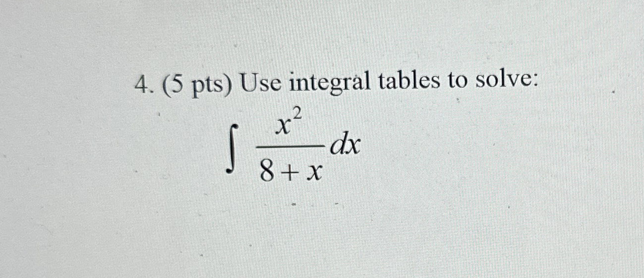 Solved (5 ﻿pts) ﻿Use integral tables to solve:∫﻿﻿x28+xdx | Chegg.com