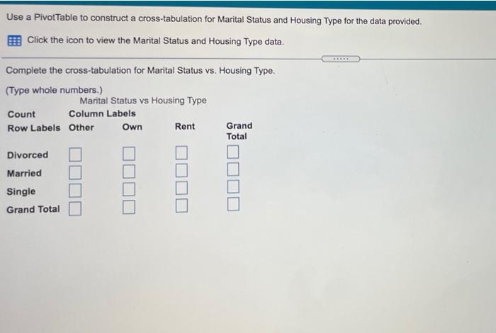 Solved Use a Pivot Table to construct a cross-tabulation for | Chegg.com
