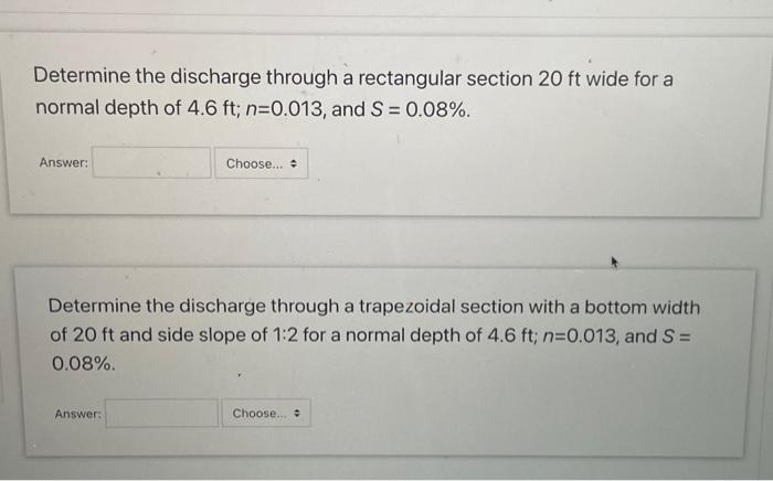 Solved Determine the discharge through a rectangular section | Chegg.com