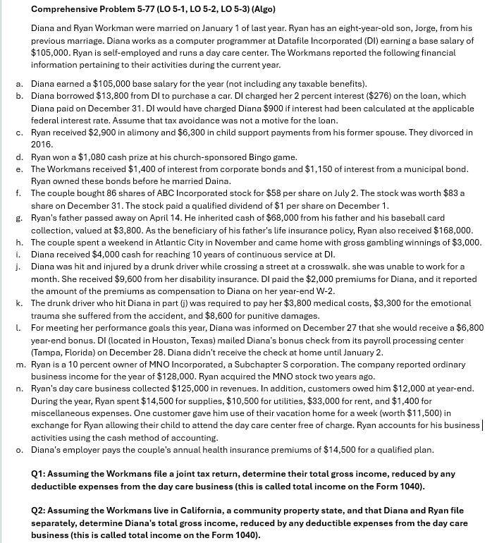 Solved Comprehensive Problem 5-77 (LO 5-1, ﻿LO 5-2, ﻿LO | Chegg.com