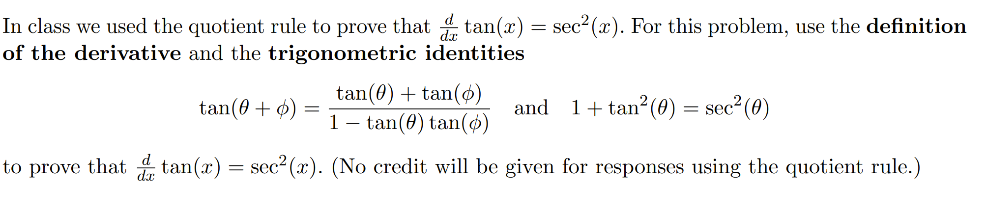 Solved In class we used the quotient rule to prove that | Chegg.com