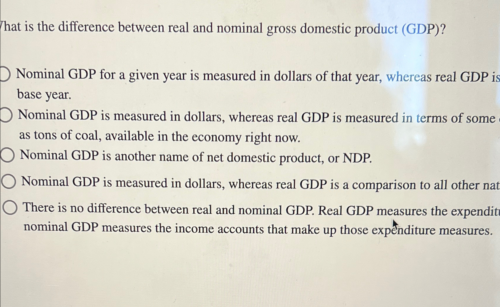 Solved hat is the difference between real and nominal gross | Chegg.com