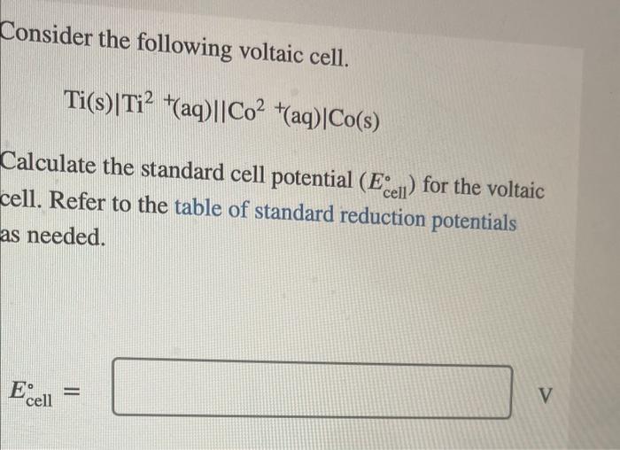 Solved Consider the following voltaic cell. | Chegg.com