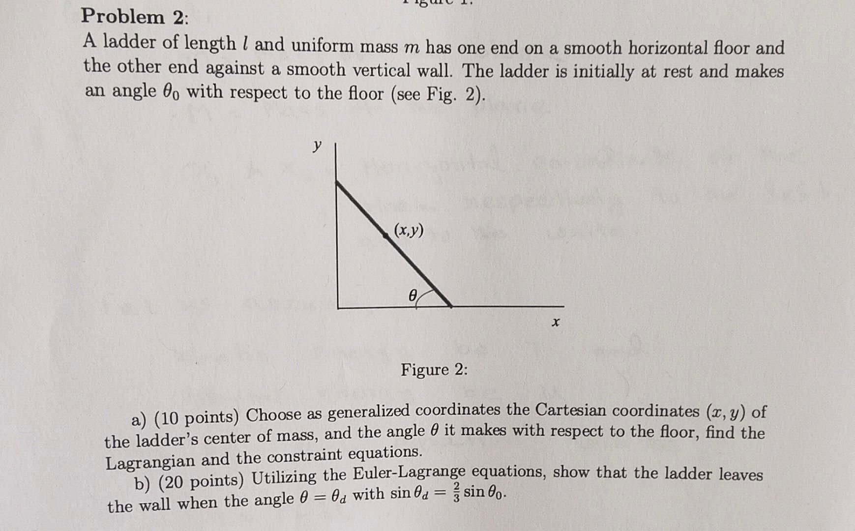 Solved Problem 2: A ladder of length 1 and uniform mass m | Chegg.com