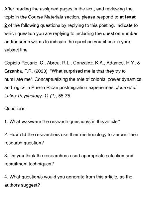 Solved After reading the assigned pages in the text, and | Chegg.com