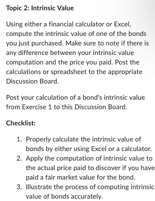 Solved Topic 2: Intrinsic Value Using either a financial | Chegg.com