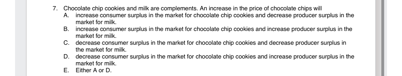 Solved Chocolate chip cookies and milk are complements. An | Chegg.com