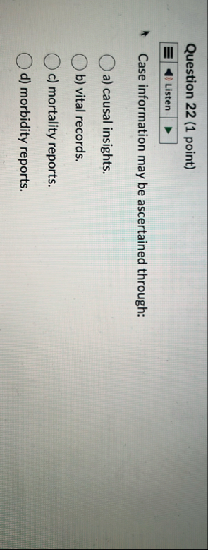 Solved Question 22 (1 ﻿point)Case information may be | Chegg.com