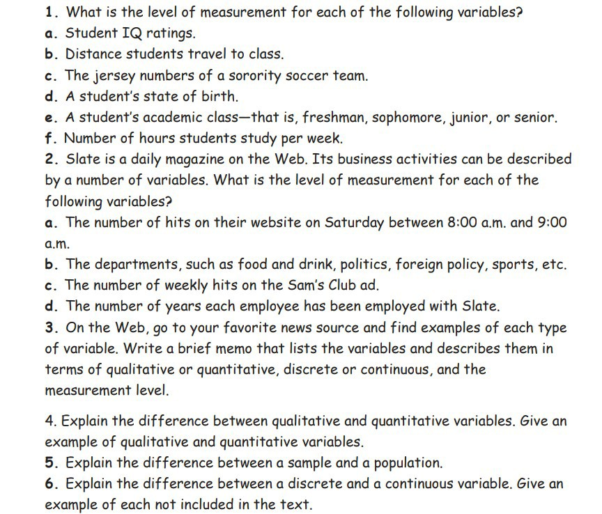 1. What is the level of measurement for each of the | Chegg.com