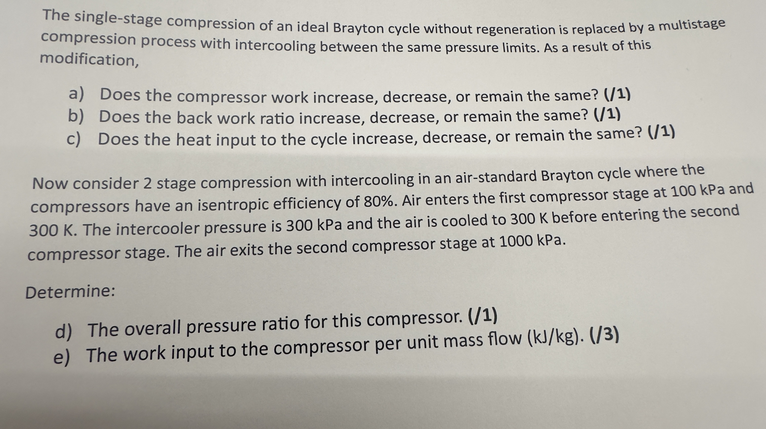 Solved The single-stage compression of an ideal Brayton | Chegg.com
