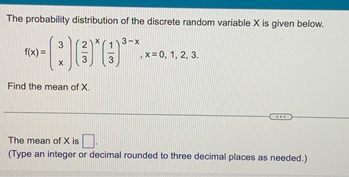 Solved The probability distribution of the discrete random | Chegg.com