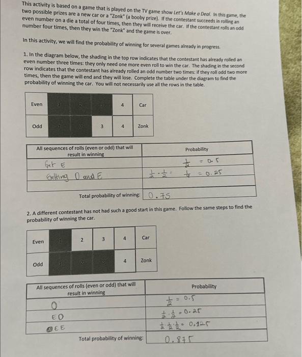 Solved This activity is based on a game that is played on | Chegg.com