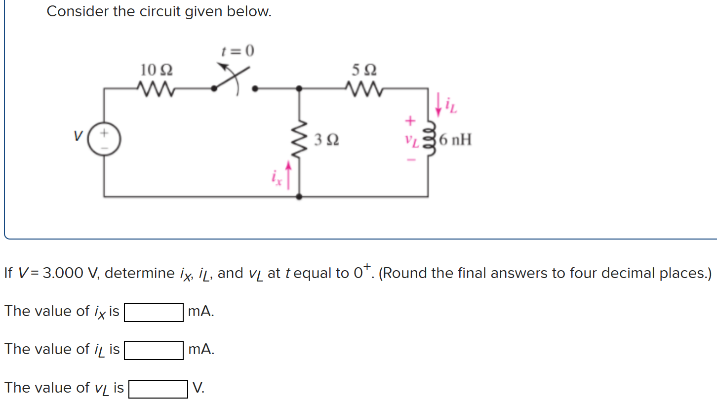 Solved If V=3.000V, ﻿determine ix,iL, ﻿and VL ﻿at t ﻿equal | Chegg.com