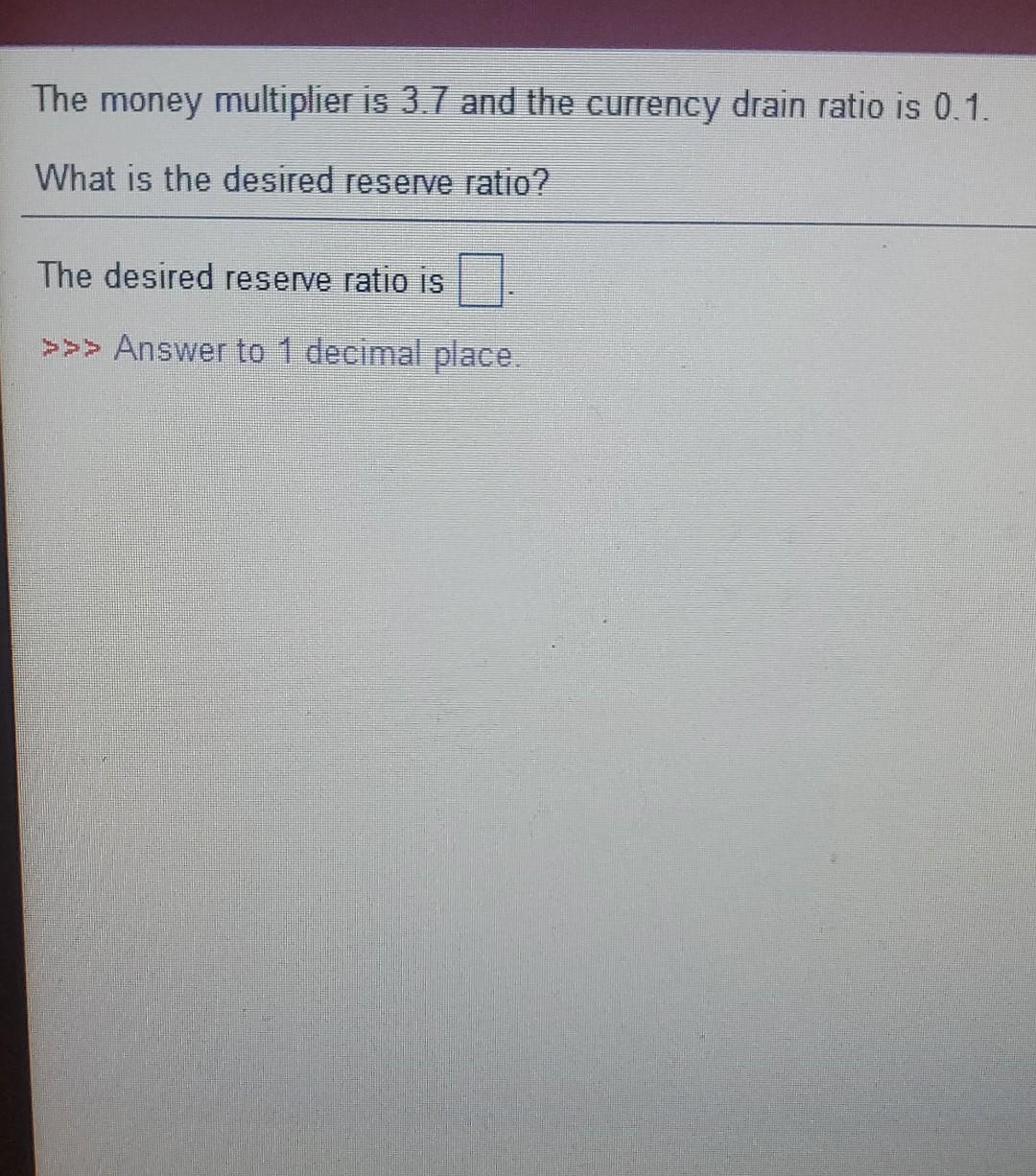 Solved The money multiplier is 3.7 and the currency drain | Chegg.com