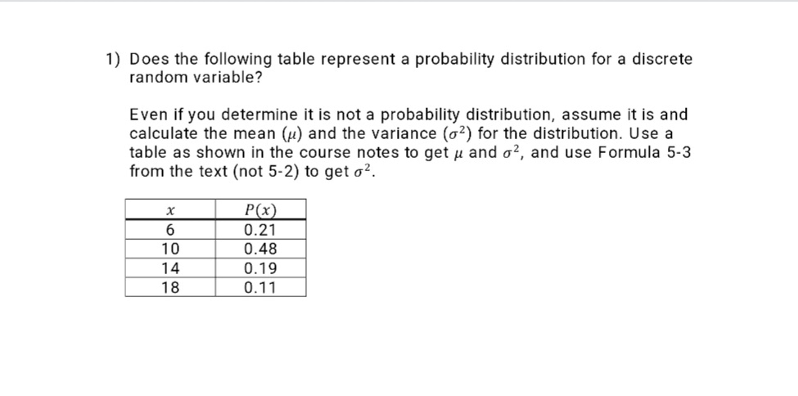 Solved Does the following table represent a probability | Chegg.com