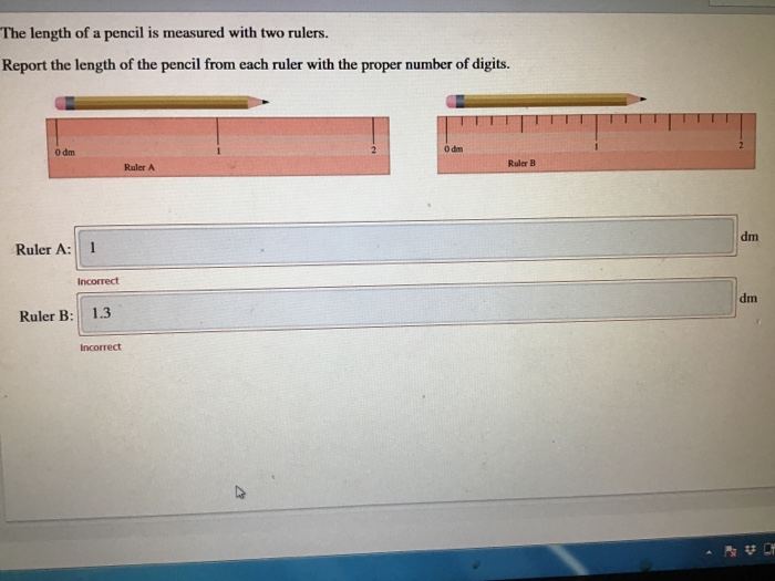 The length of a pencil is measured with two rulers. | Chegg.com