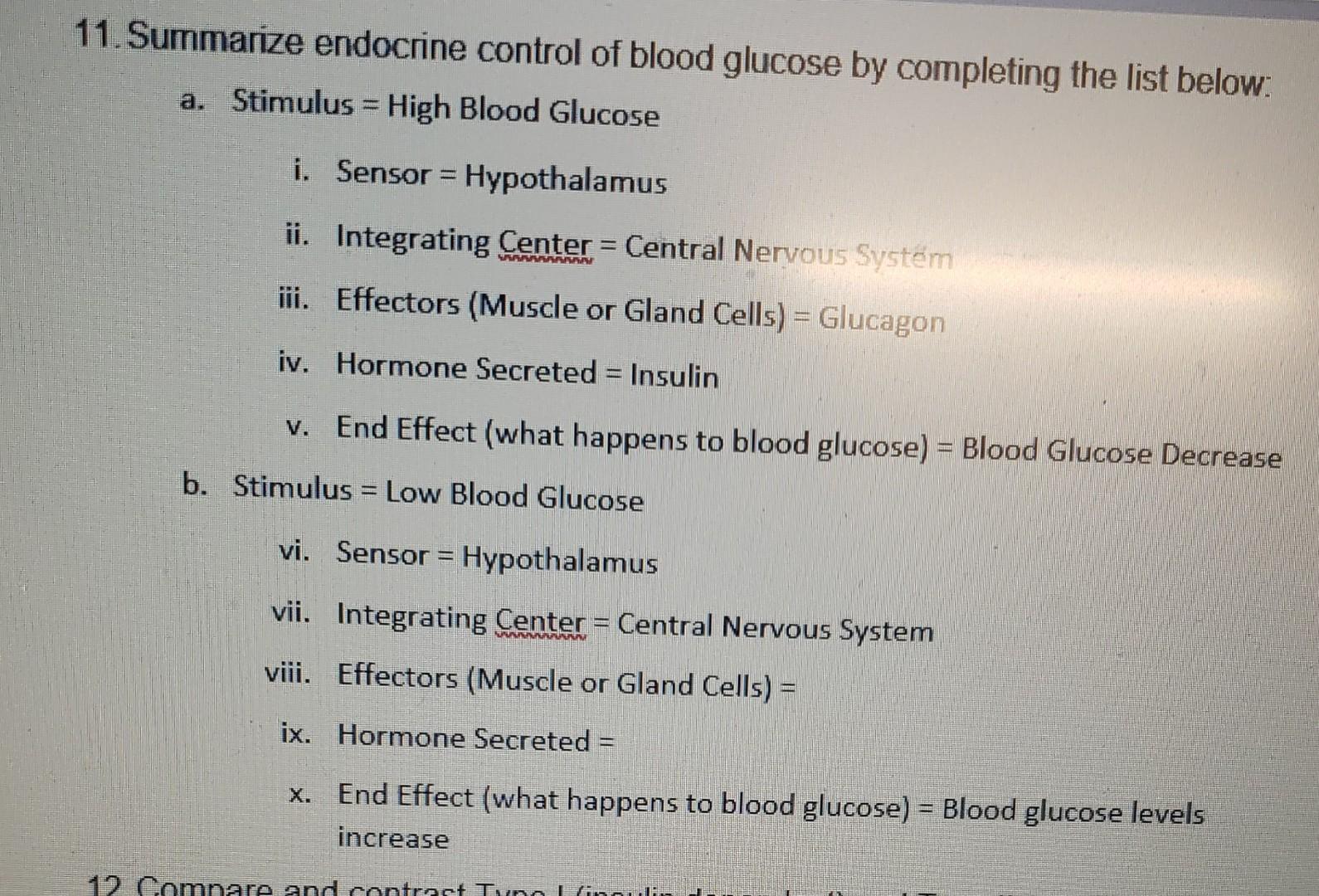 Solved 1. Summarize endocrine control of blood glucose by | Chegg.com