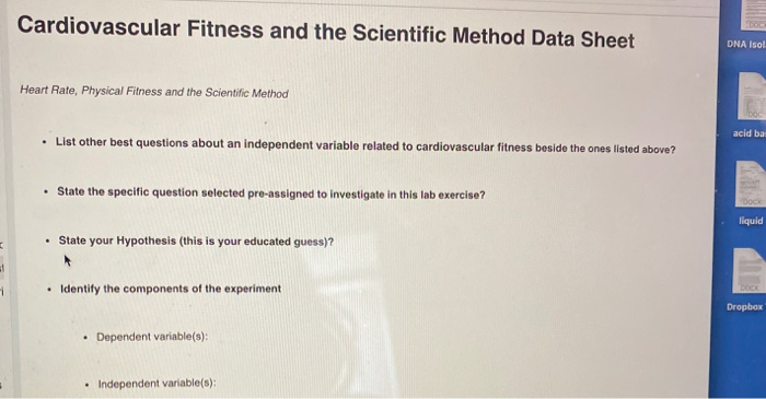 Solved Cardiovascular Fitness and the Scientific Method Data | Chegg.com