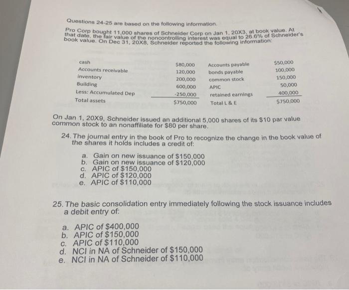 Solved Questions 24-25 are based on the following | Chegg.com