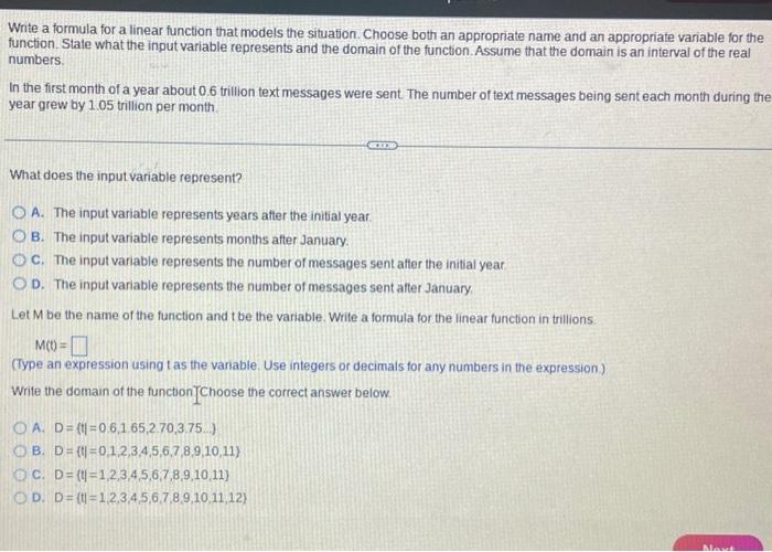 Solved Write a formula for a linear function that models the | Chegg.com