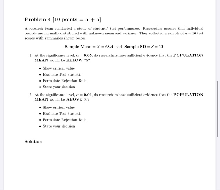 Solved Problem 4 (10 points = 5 + 5] A research team | Chegg.com