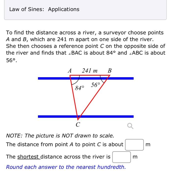 Solved Law of Sines: Applications To find the distance | Chegg.com