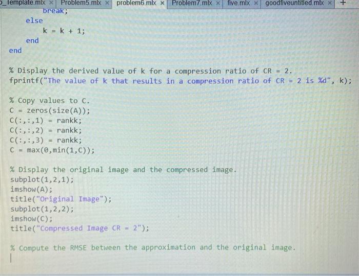 MATLAB.Please help me code the RMSE of the original | Chegg.com