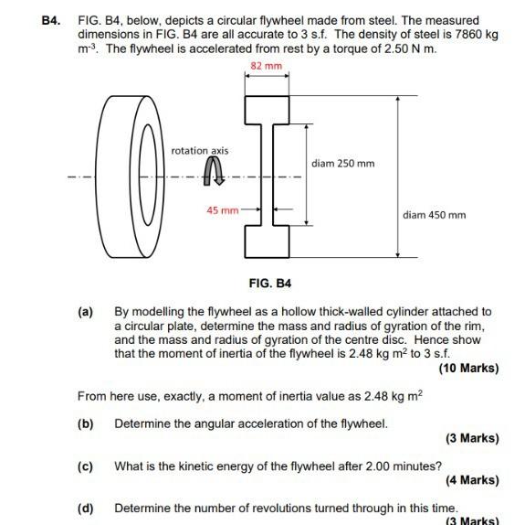 Solved 4. FIG. B4, below, depicts a circular flywheel made | Chegg.com