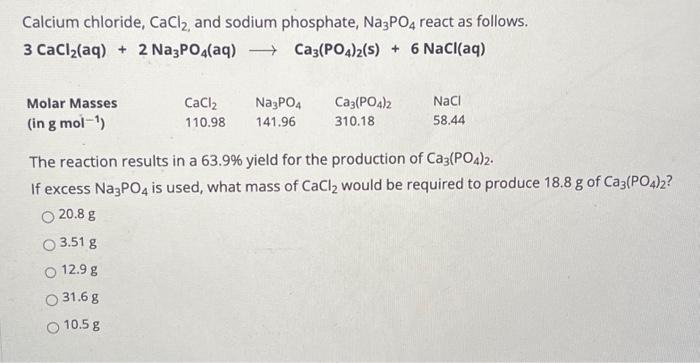 Solved Calcium chloride, CaCl2, and sodium phosphate, Na3PO4 | Chegg.com