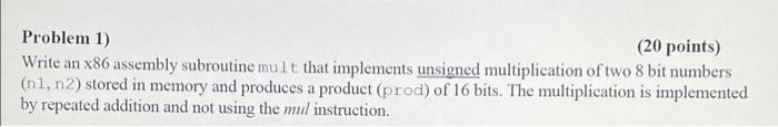 Solved Problem 1) (20 points) Write an x86 assembly | Chegg.com