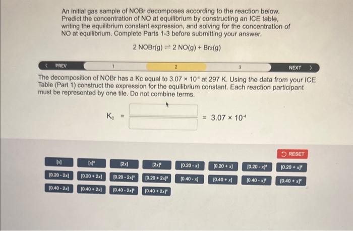 Solved An initial gas sample of NOBr decomposes according to | Chegg.com
