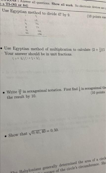 Solved - Use Egyptian method of multiplication to calculate | Chegg.com