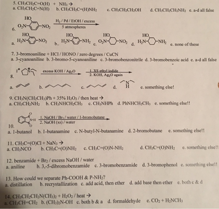Solved 5. CH3CH2C=O(H) + NH3 → a. CH3CH2C=N(H) b. | Chegg.com