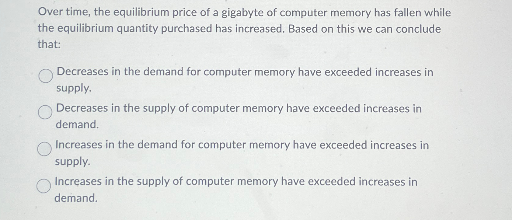 Solved Over time, the equilibrium price of a gigabyte of | Chegg.com