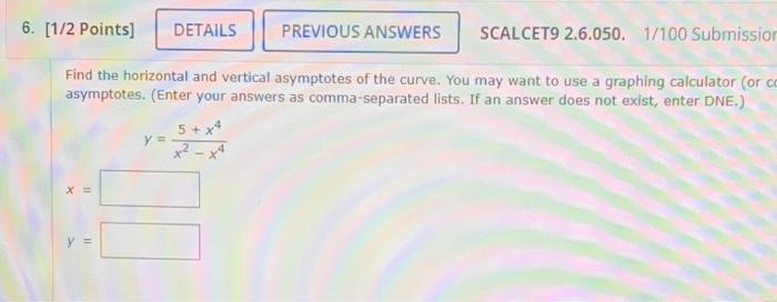 Solved 4. [0/1 Points) DETAILS PREVIOUS ANSWERS SCALCET9 | Chegg.com Solved 4. [0/1 Points) DETAILS PREVIOUS ANSWERS SCALCET9 | Chegg.com