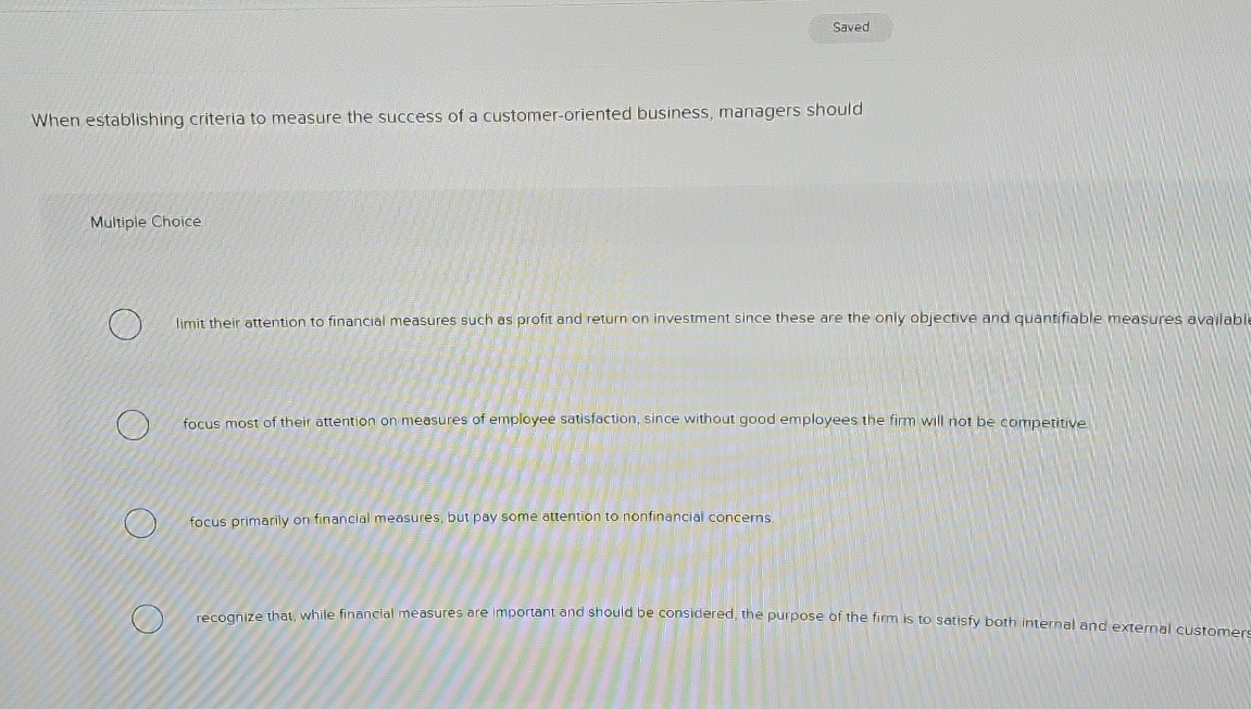 Solved When establishing criteria to measure the success of | Chegg.com