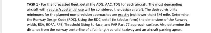 Solved TASK 1 - For the forecasted fleet, detail the ADG, | Chegg.com