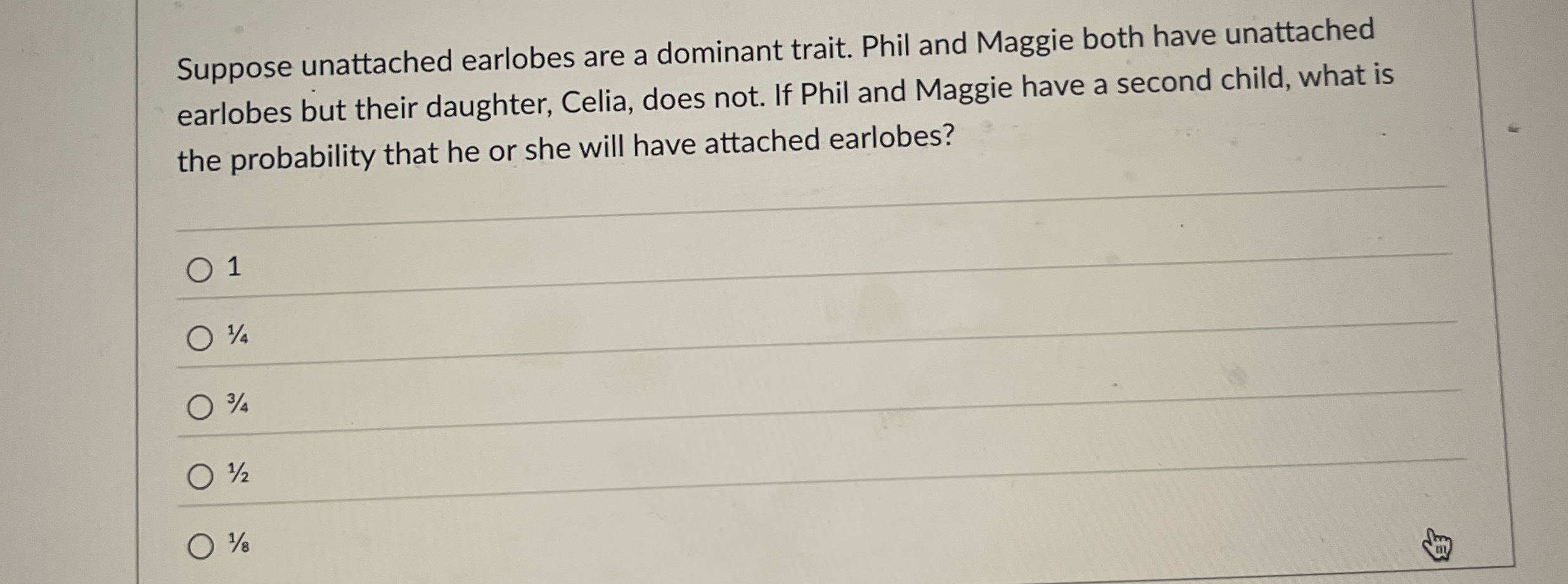 Solved Suppose unattached earlobes are a dominant trait. | Chegg.com